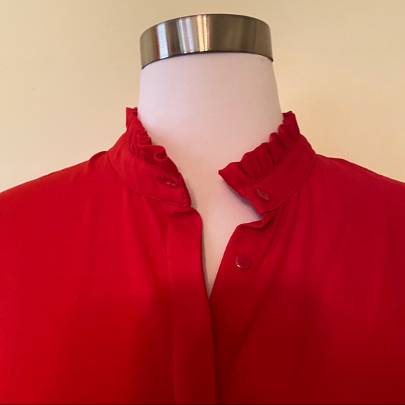 Zara | Tops | Zara Red Ruffle Sleeve Collar Blouse Sz Xs Nwt | Poshmark